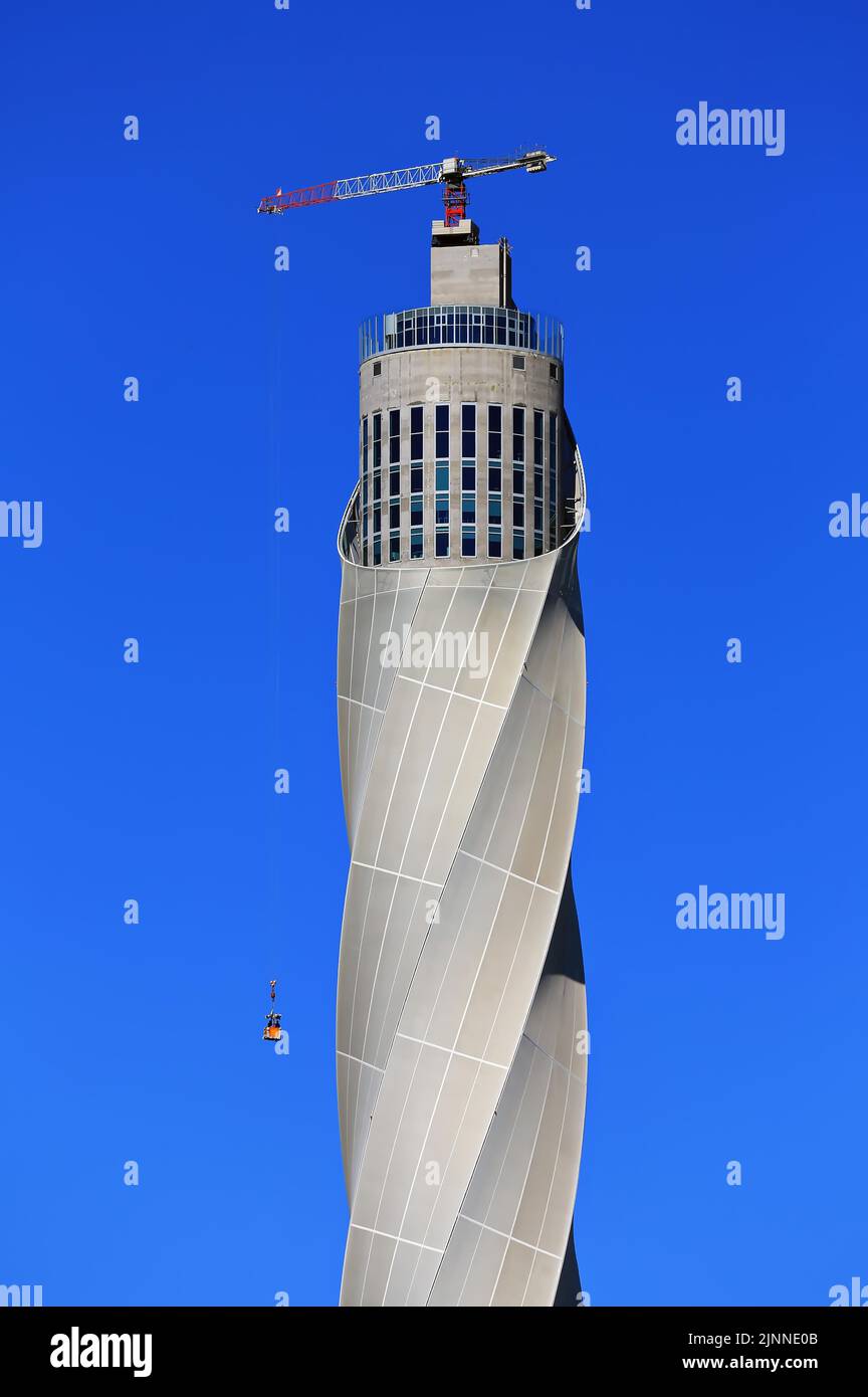 Test tower for lifts in Rottweil under a cloudless blue sky. Rottweil ...