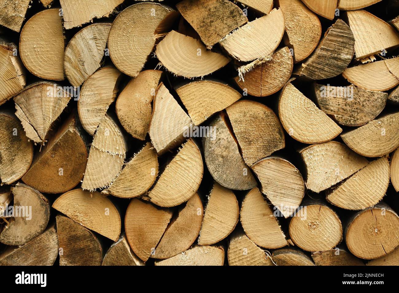 Firewood logs ready for the stove, split, dried and stacked Stock Photo ...