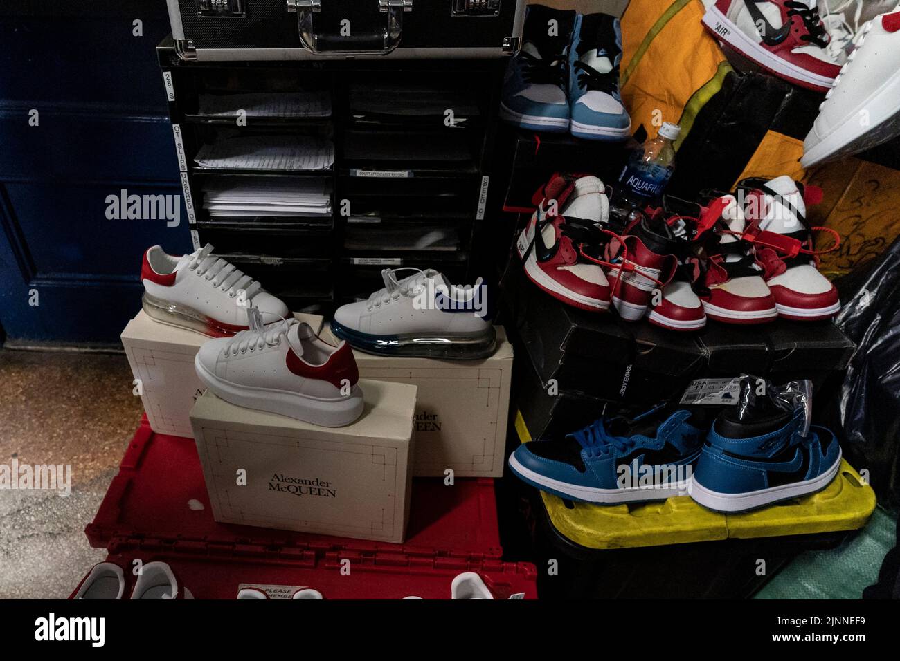New York, NY - August 12, 2022: counterfeit merchandise on display ...