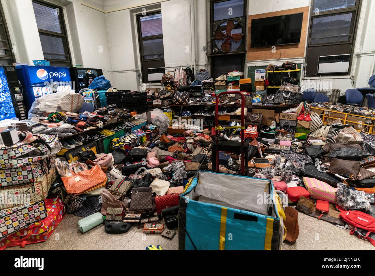 New York, NY - August 12, 2022: counterfeit merchandise on display ...