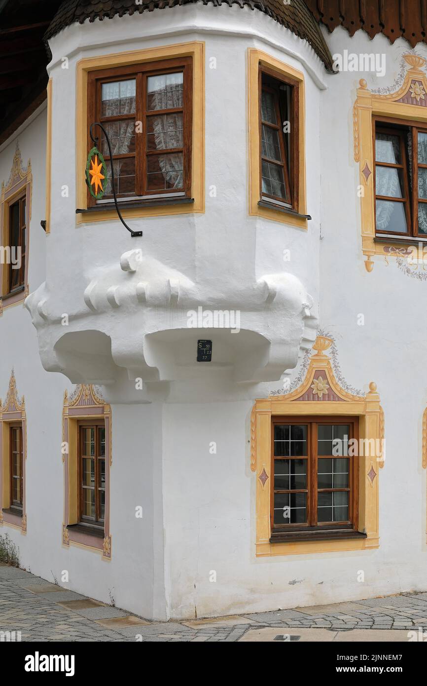 Residential house, Lueftlmalerei, bay window, Oberammergau, Upper ...