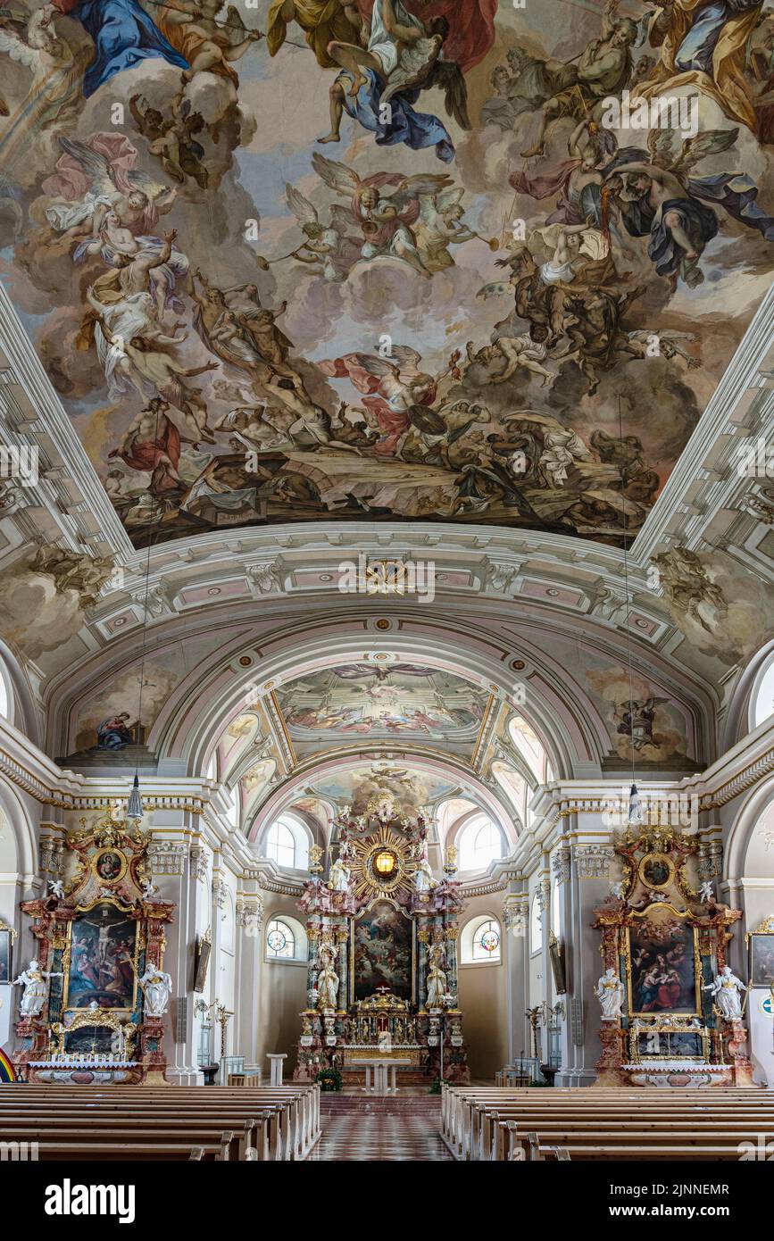 Church, St. Nicholas Parish Church, interior view, altar area, Tannheim ...