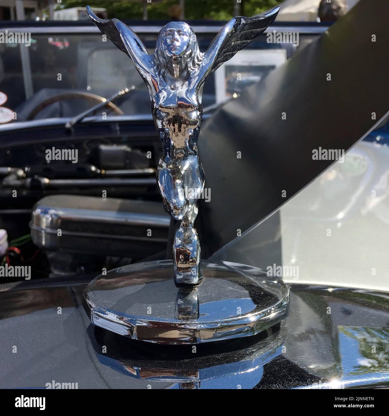 Classic winged radiator mascot of historic sports car Triumph Roadster ...