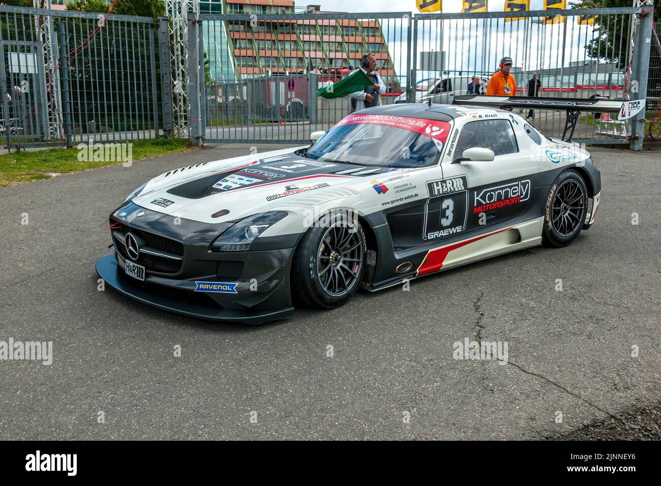 Mercedes SLS AMG GT3 racing car on the racetrack, Nuerburgring ...