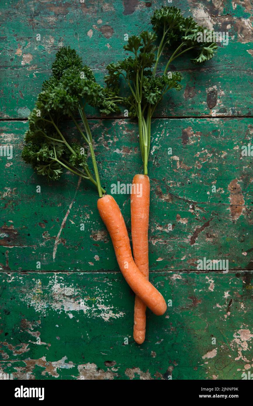 Two carrots bent into each other with parsley Stock Photo - Alamy
