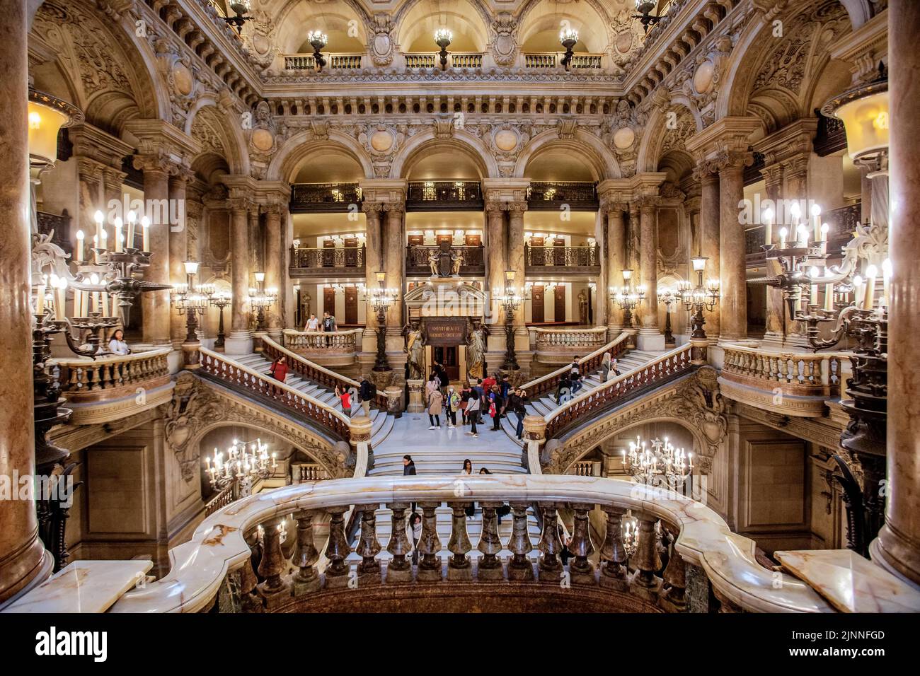 Staircase in the Opera Garnier at the Palais Garnier, Paris, Ile de ...