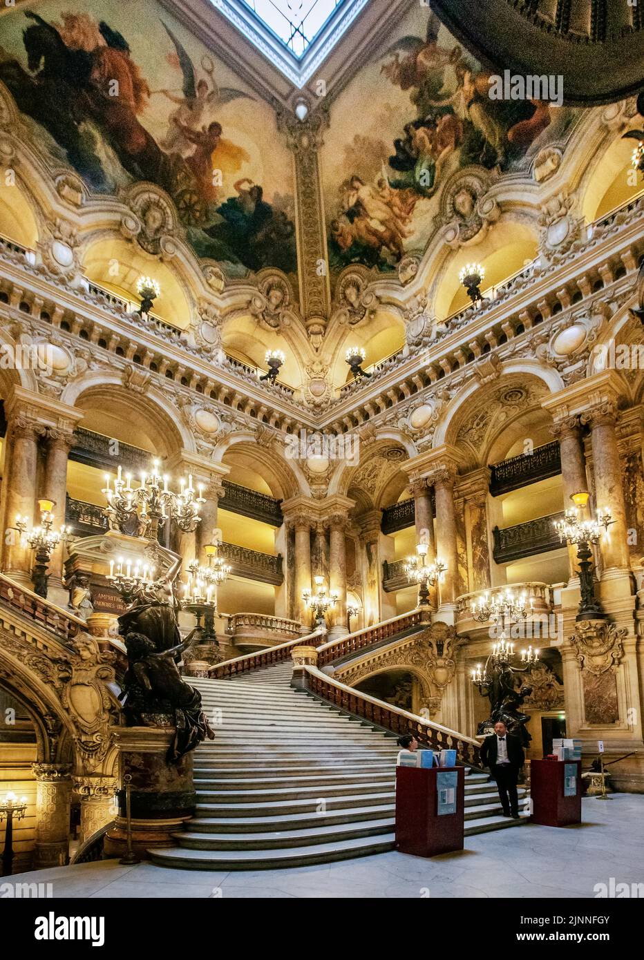 Staircase in the Opera Garnier at the Palais Garnier, Paris, Ile de ...