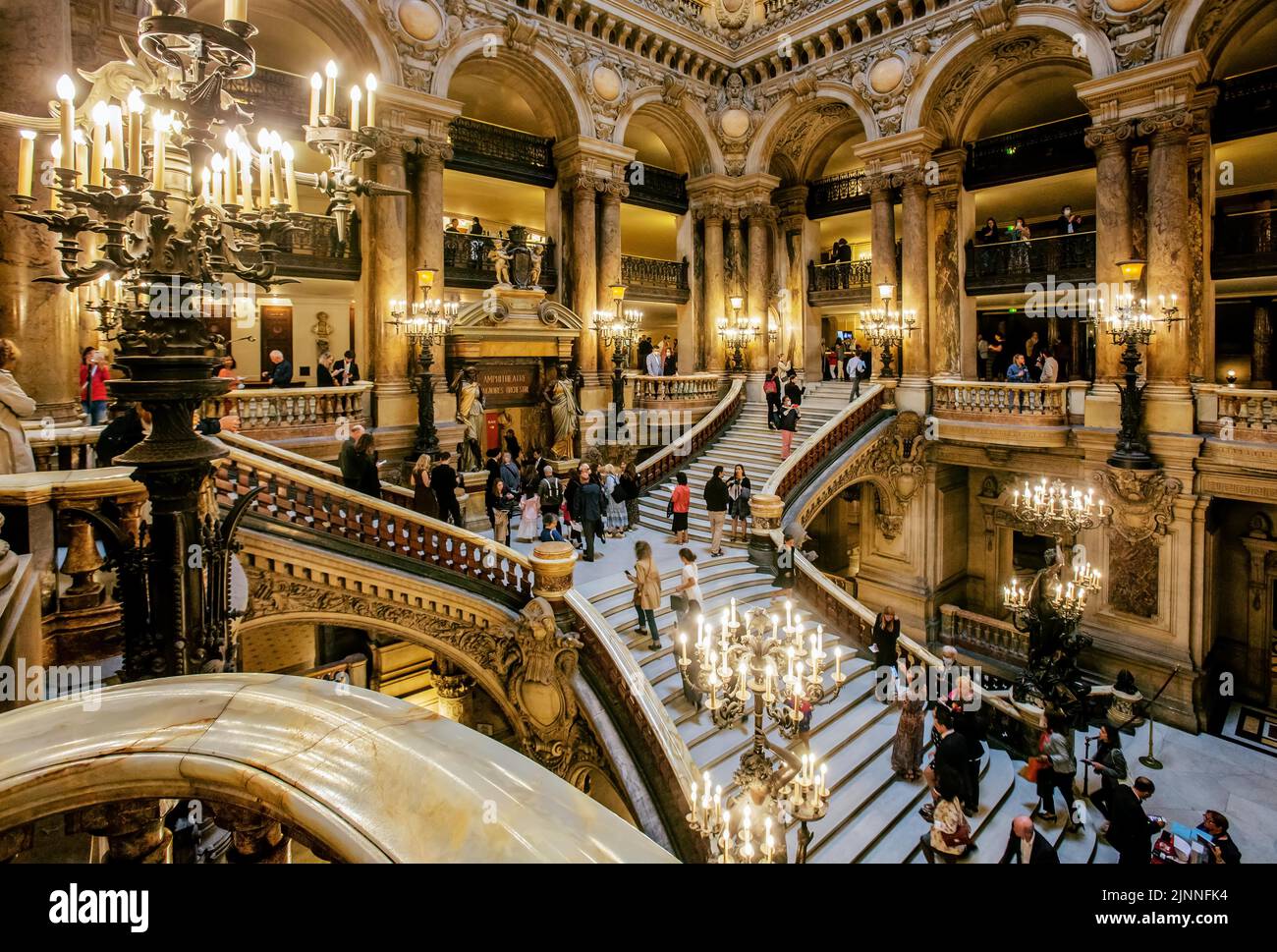 Staircase in the Opera Garnier at the Palais Garnier, Paris, Ile de ...