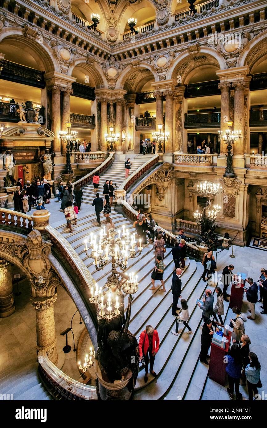 Staircase in the Opera Garnier at the Palais Garnier, Paris, Ile de ...
