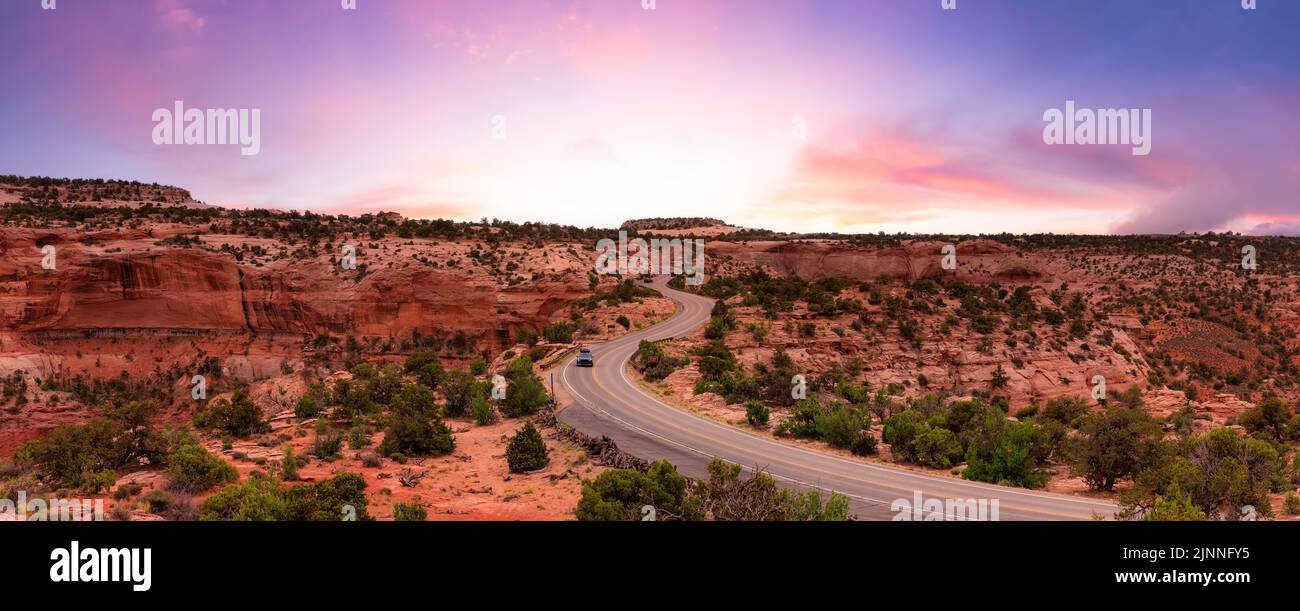 Scenic Road surrounded by Red Rock Mountains in the Desert Stock Photo ...