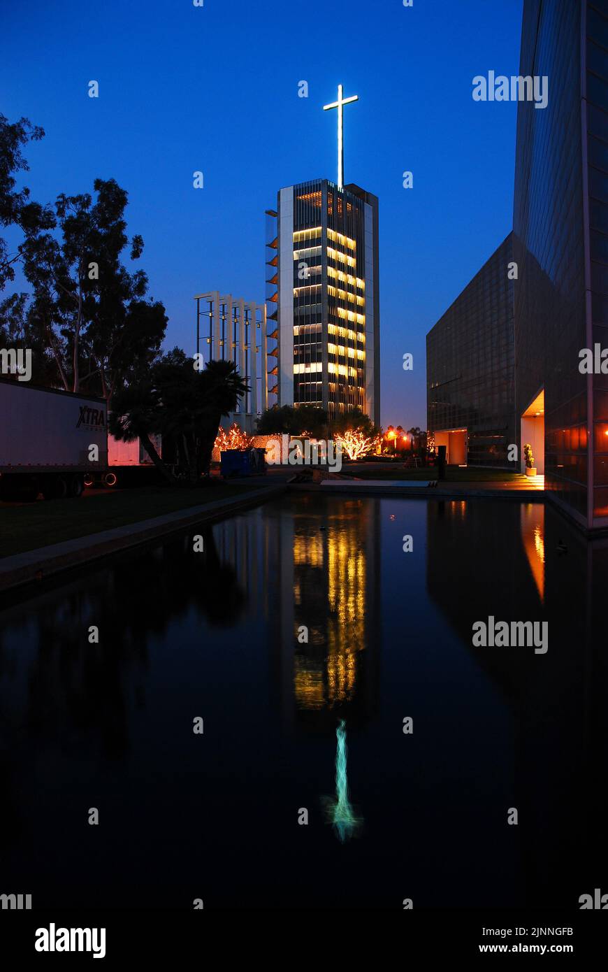 The lights of the Crystal Cathedral, in Garden Grove, near Anaheim ...