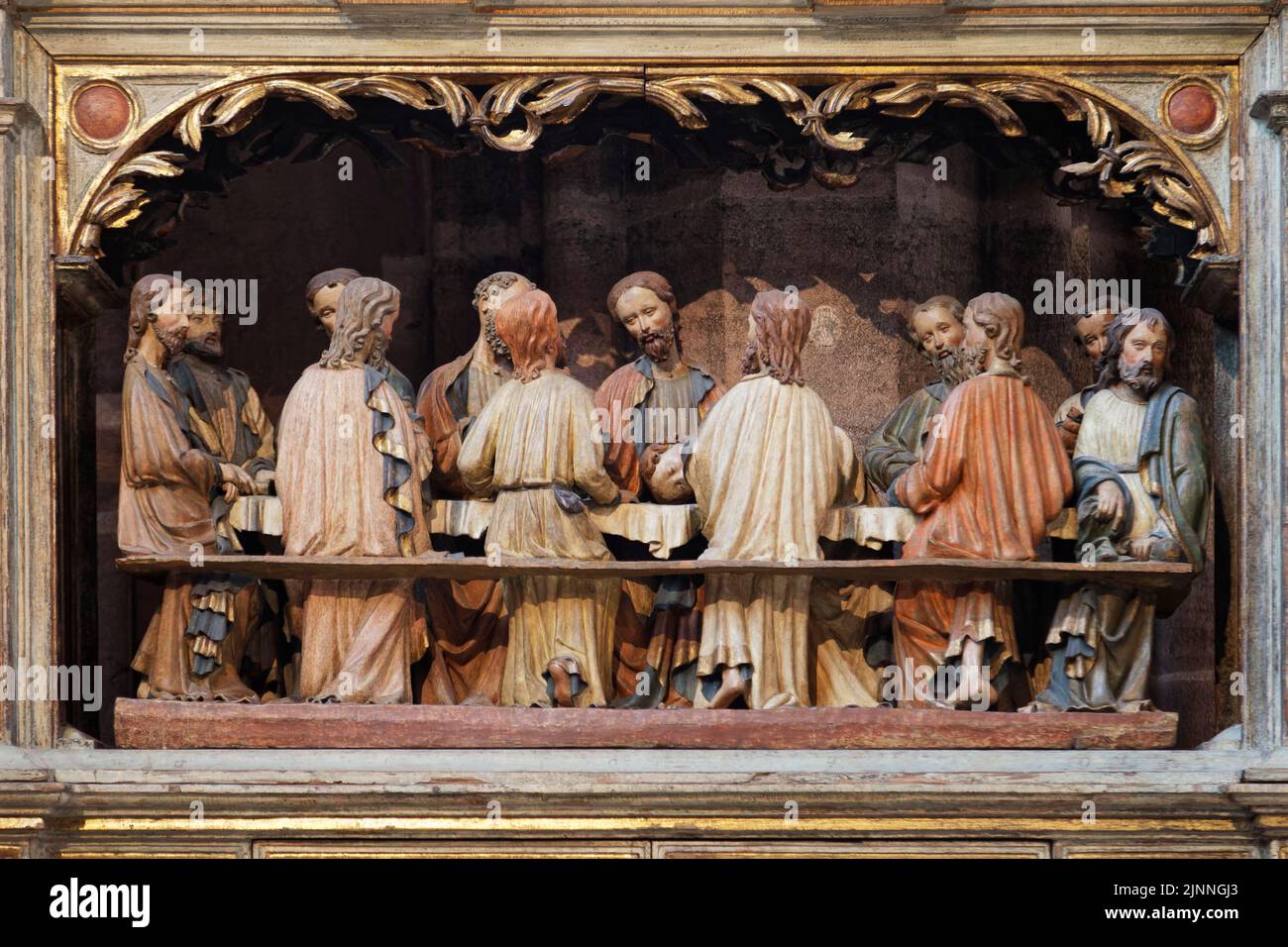 Jesus Christ with twelve apostles at the Last Supper, group sculpture ...