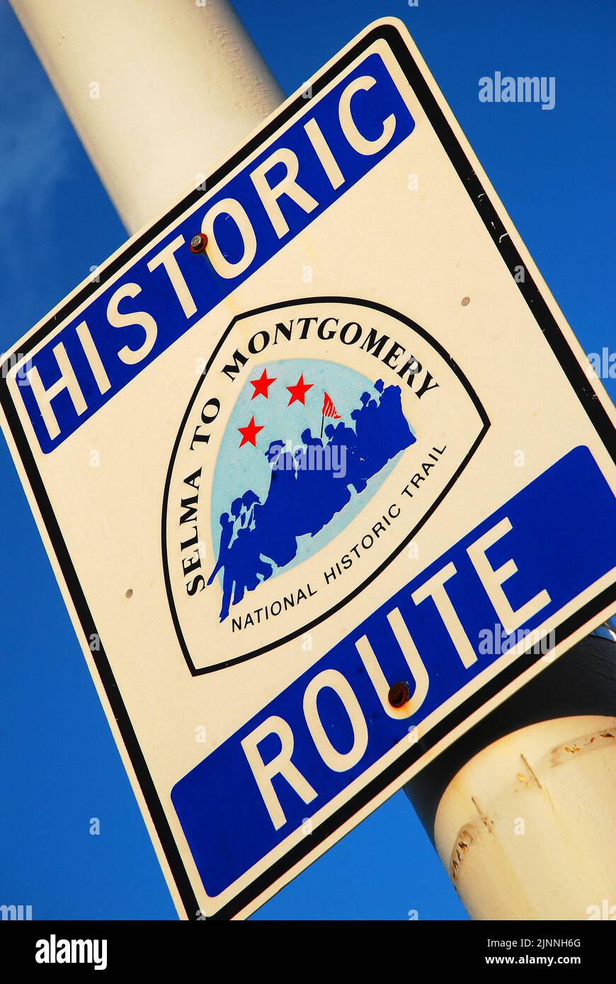 A sign helps travelers follow the route of the historic Selma to ...