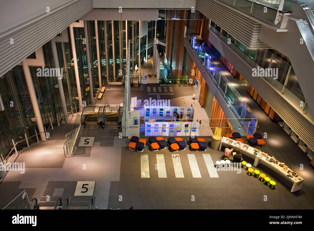 Miraikan National Museum of Emerging Science and Innovation interior evening Odaiba Tokyo Japan ...