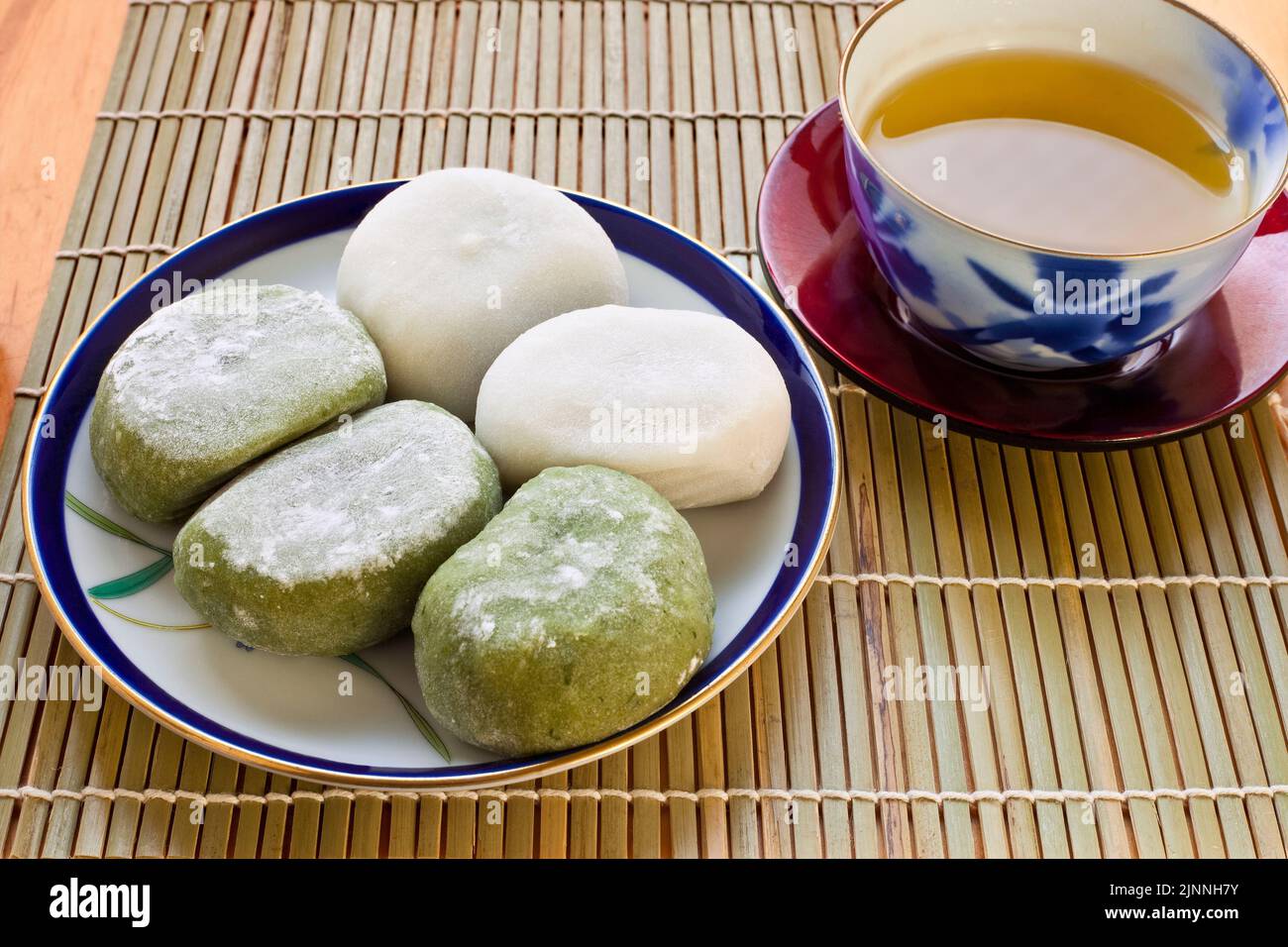 Mochi pounded rice filled with sweet beans tea Tokyo Japan Stock Photo ...