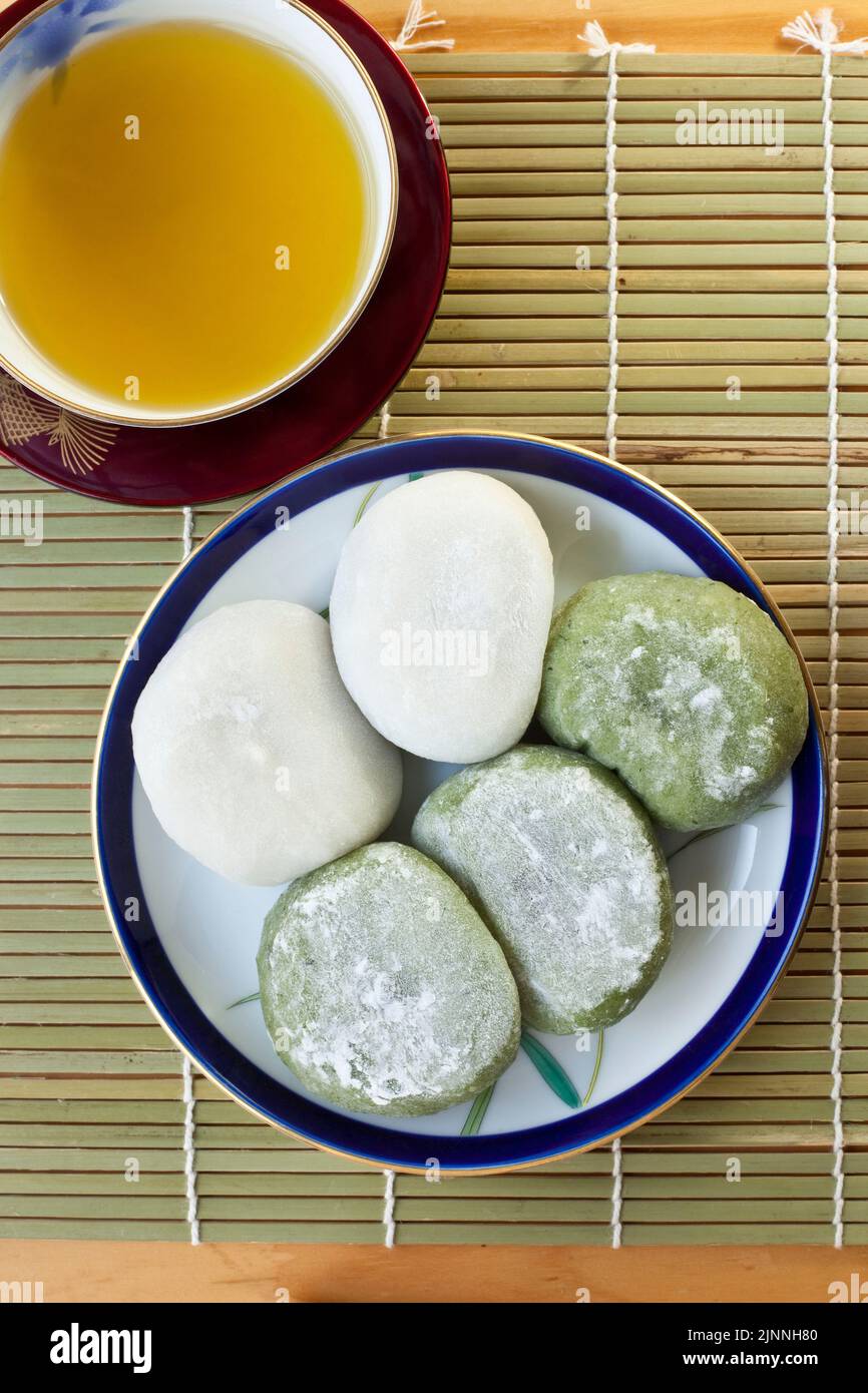 Mochi pounded rice filled with sweet beans tea Tokyo Japan Stock Photo ...