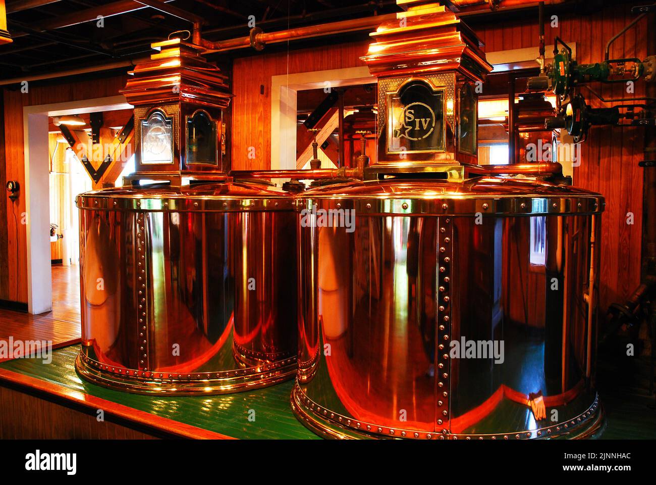 Copper vats and kettles are used for the making of Kentucky bourbon at ...