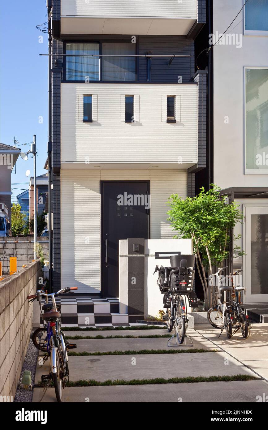 New architecturally designed narrow house, Nakanobu,Tokyo, Japan Stock ...