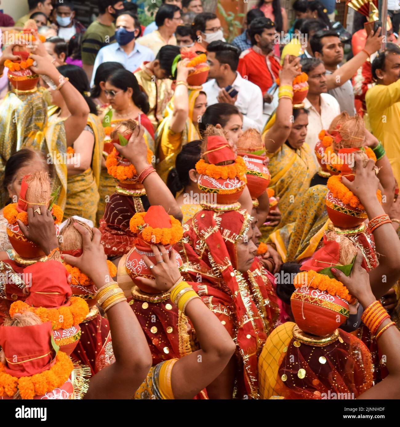 New Delhi, India April 03 2022 - Women with Kalash on head during ...