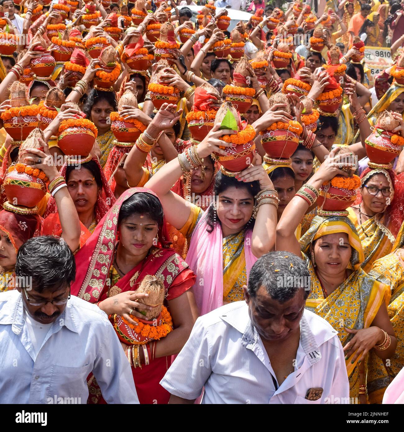 New Delhi, India April 03 2022 - Women with Kalash on head during ...