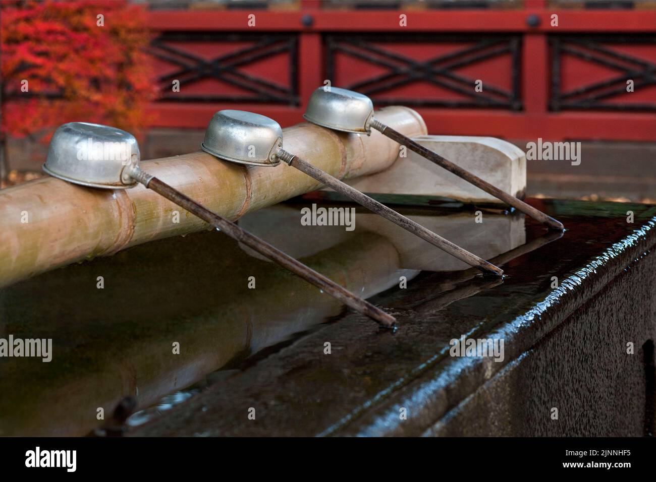 Water basin and dippers autumn Nezu Shrine Bunkyo Tokyo Japan Stock ...