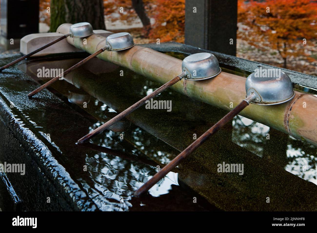 Water basin and dippers autumn Nezu Shrine Bunkyo Tokyo Japan Stock ...