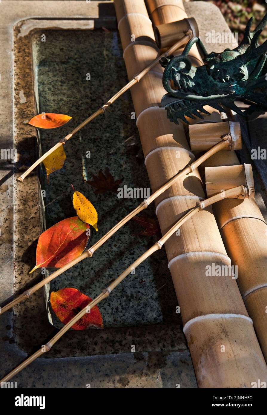 Water basin and dippers Jyurin-ji Temple autumn Nakaikegami Tokyo Japan ...