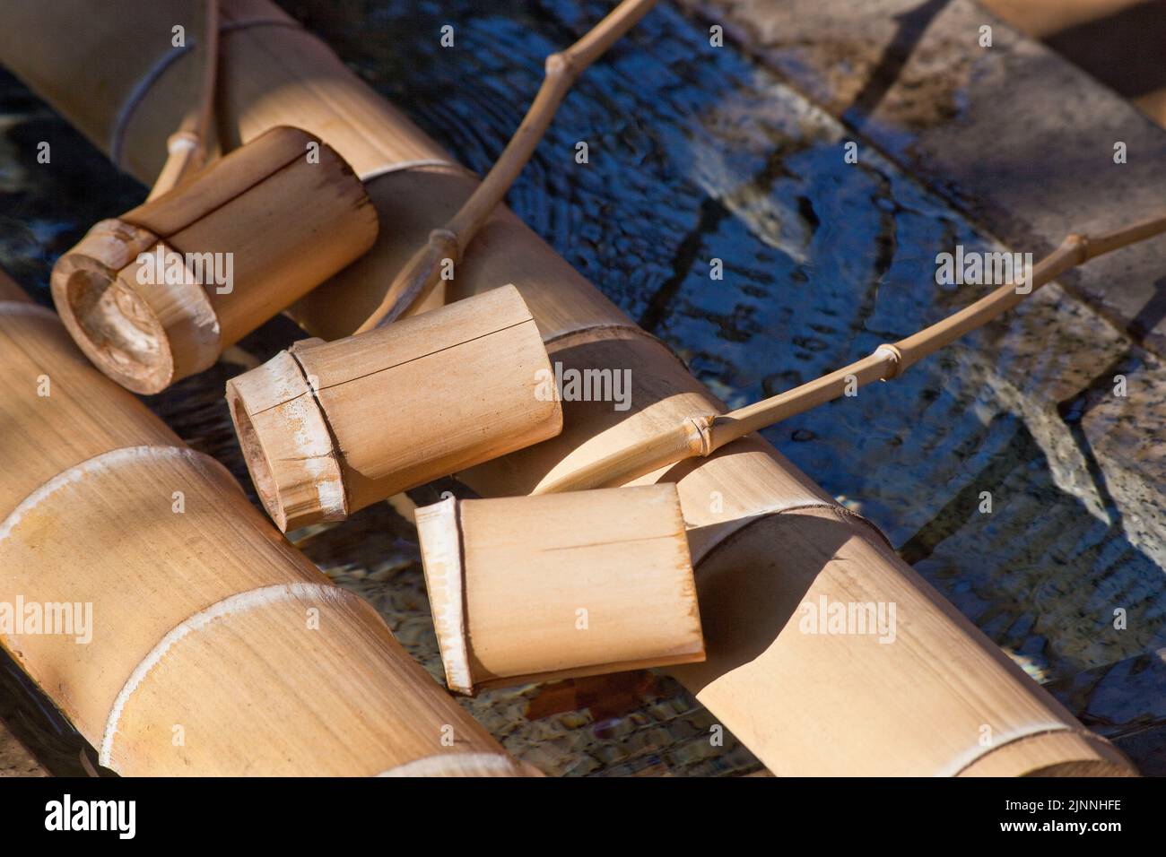 Water basin and dippers Jyurin-ji Temple autumn Nakaikegami Tokyo Japan ...