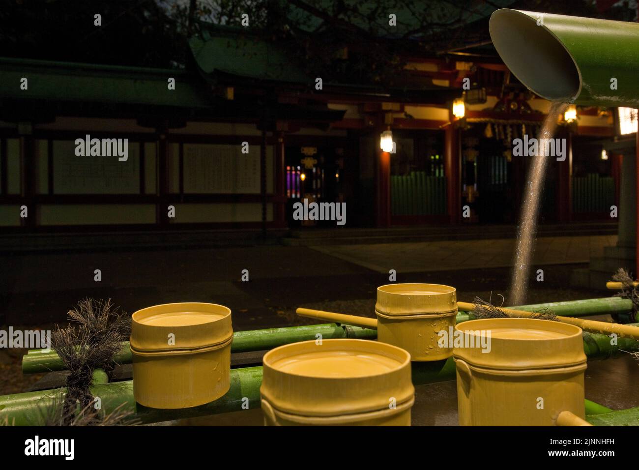 Water basin with dippers night Hie Jinja Shrine Tokyo Japan Stock Photo ...