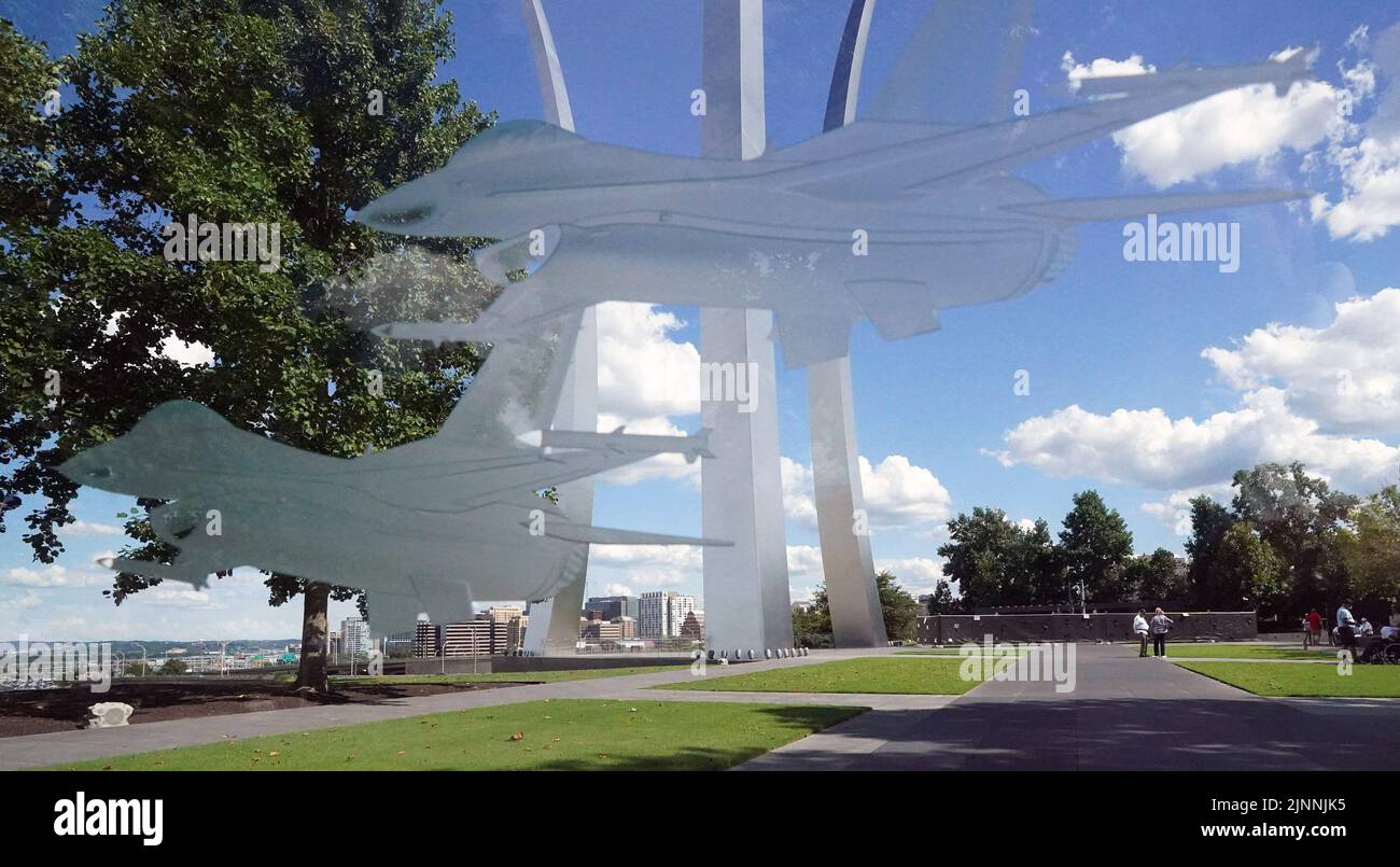Washington DC, USA. 12th Aug, 2022. Jet planes are etched on a glass ...
