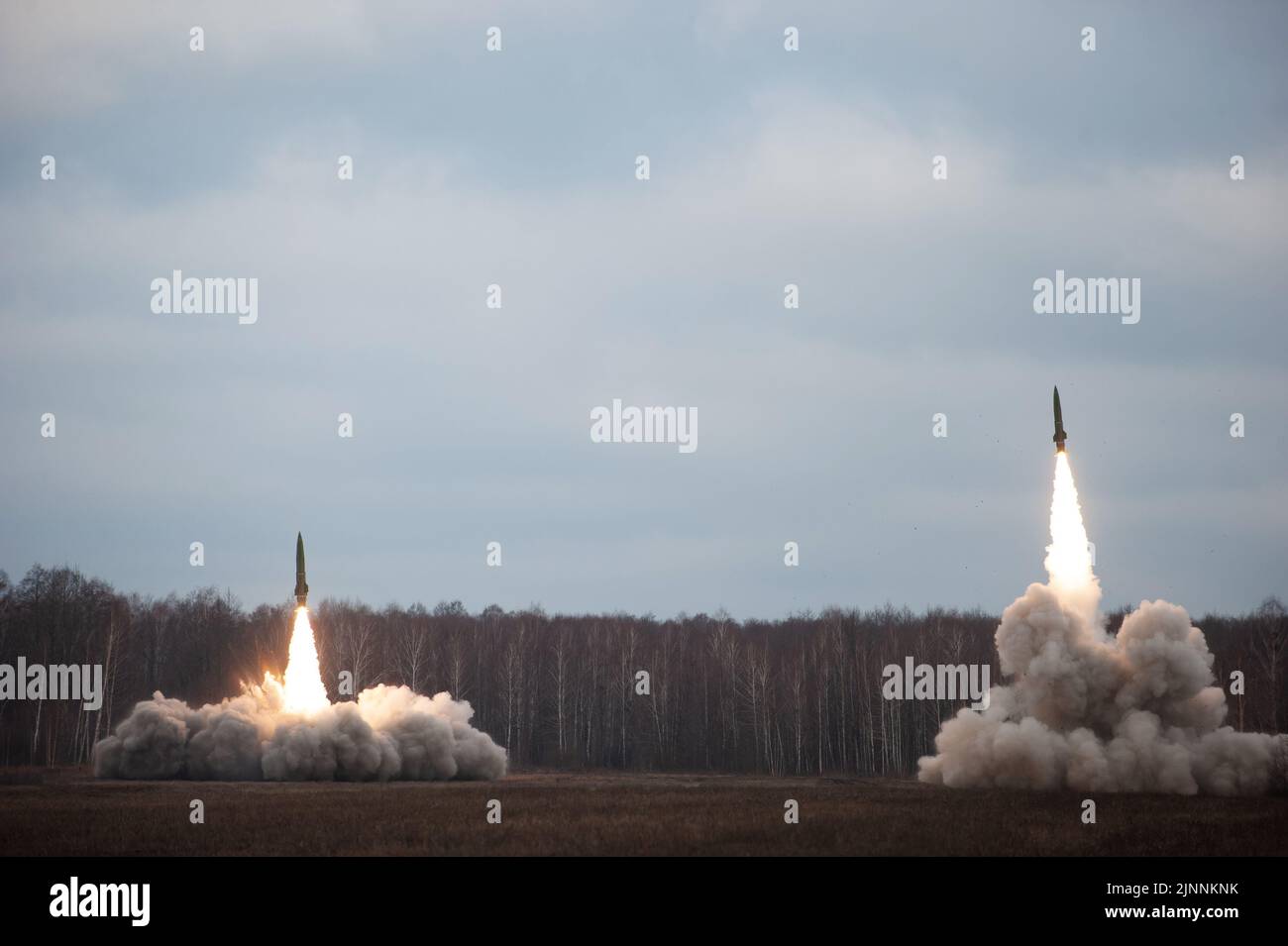 Launch of military missiles (rocket artillery) at the firing field ...