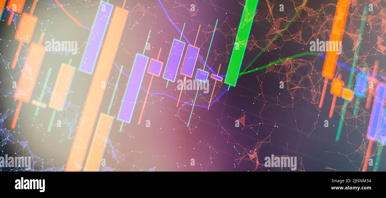Charts of financial instruments with various type of indicators ...