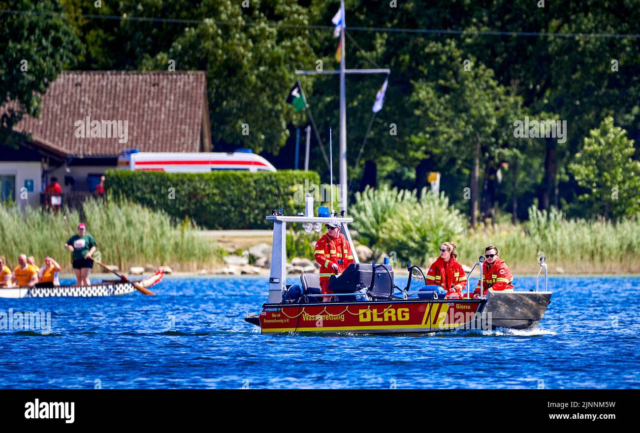 Gifhorn, Germany, July 10, 2022: Small boat of the DLRG, the German ...