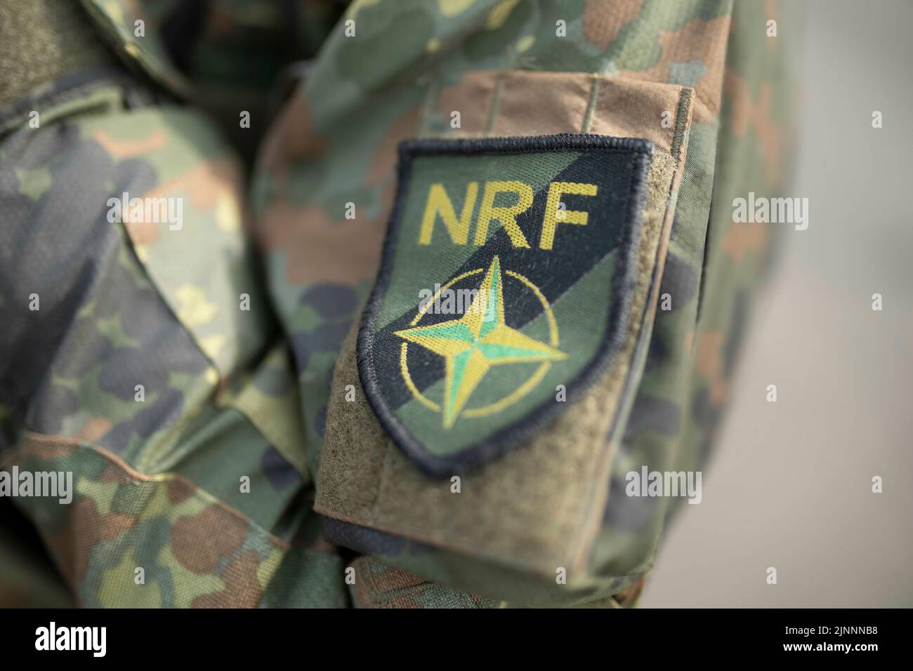 Muenster, Deutschland. 10th May, 2022. NRF insignia on a uniform. In ...