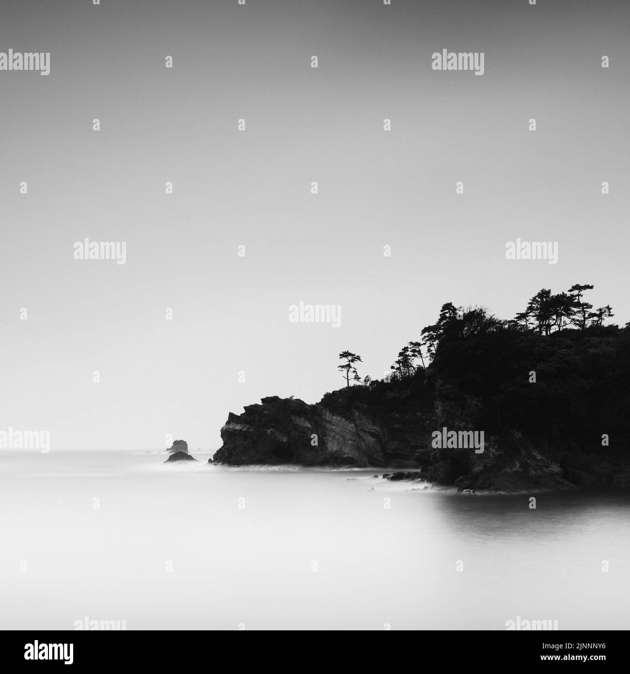 Long exposure of sea stacks and water, Shizuoka Prefecture, Japan Stock ...