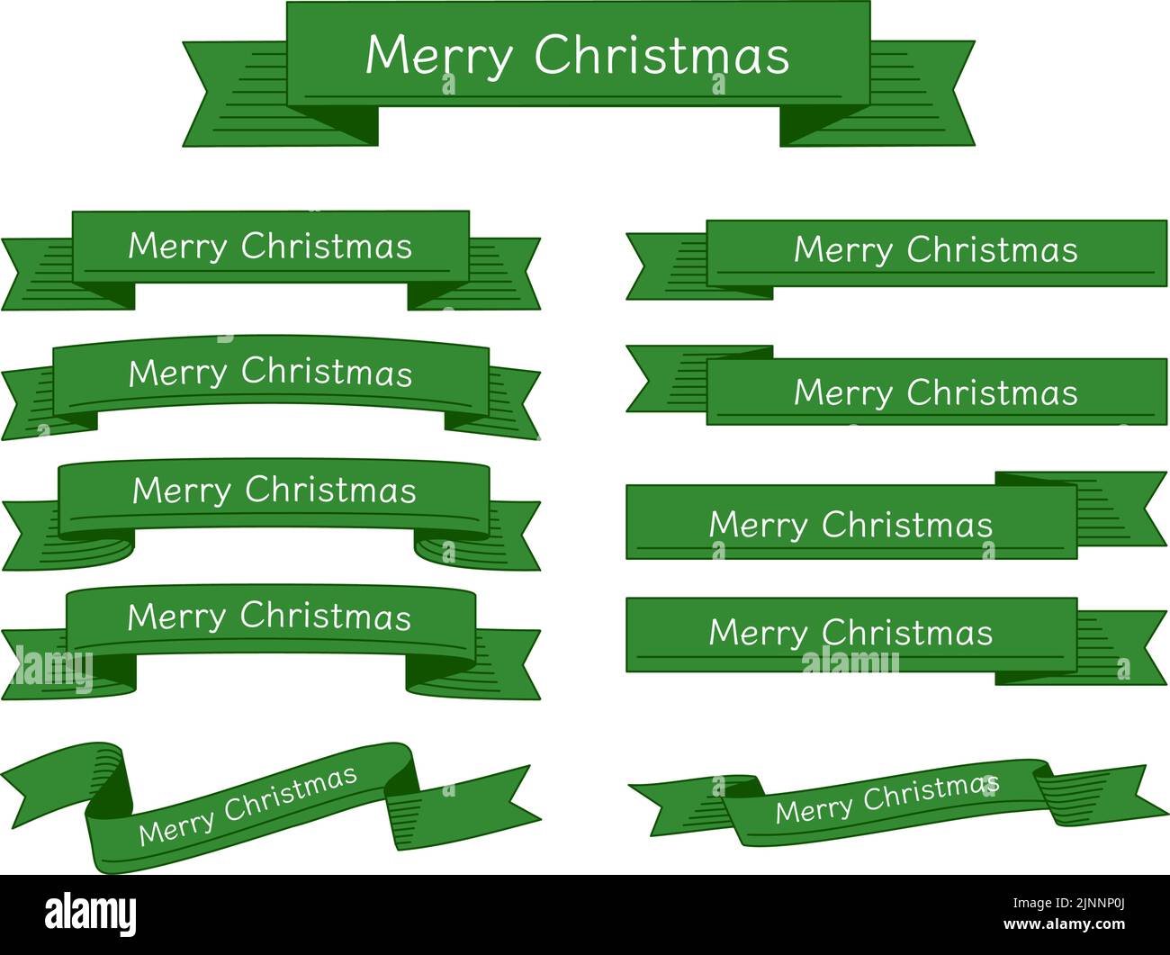 Wrapping ribbon set with Merry Christmas text, simple green Stock ...