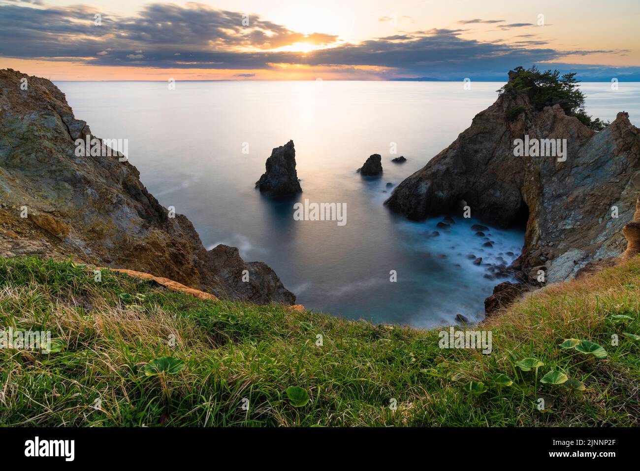Colorful view of cape Koganezaki at sunset, Shizuoka Prefecture, Japan ...