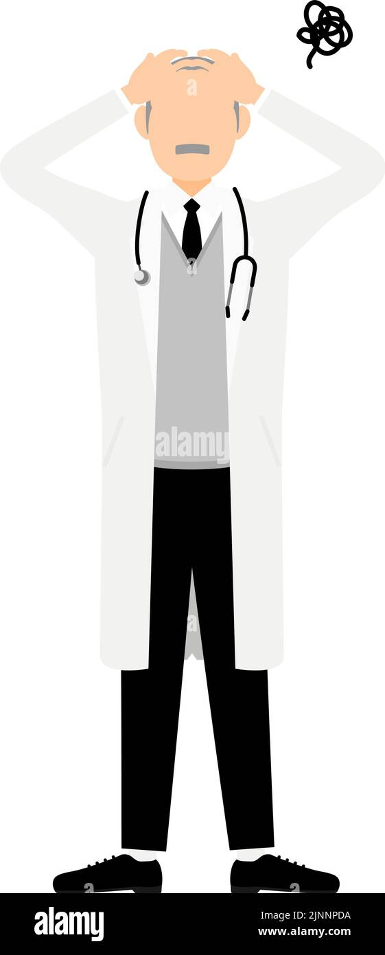 Senior male doctor in white coat holding head, pose of annoyance Stock ...