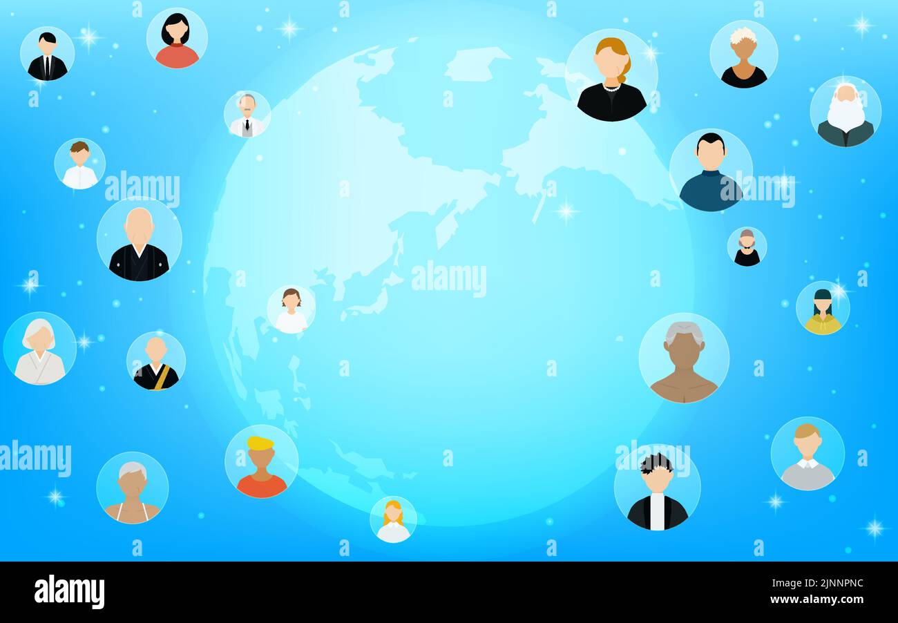 Global business image, glowing blue earth and business partners around ...