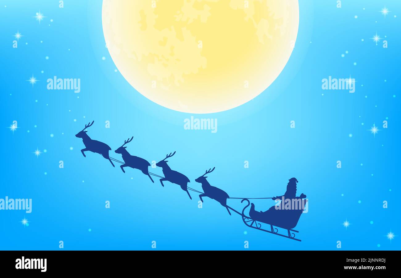 Full moon and silhouette of Santa Claus flying in reindeer sleigh Stock Vector Image & Art - Alamy