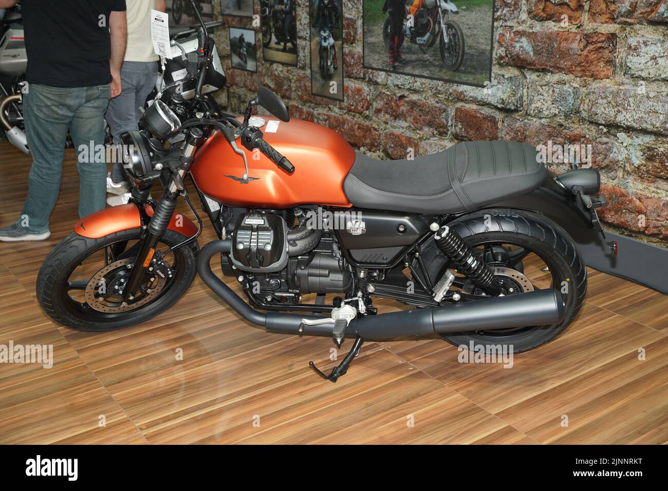 ISTANBUL, TURKEY - APRIL 23, 2022: Moto Guzzi motorcycle on display at ...