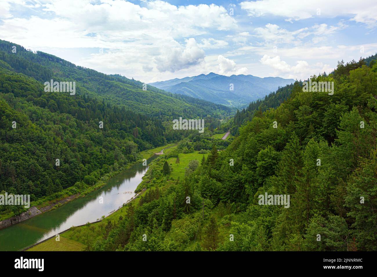 Bicaz Lake and the landscape of the Carpathian Mountains, in ...