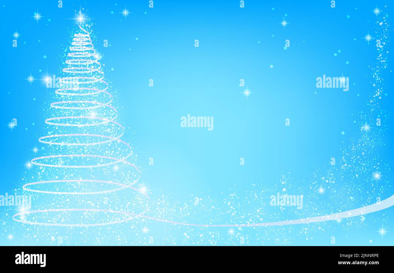 Christmas tree with glittery ribbon, blue background Stock Vector Image ...