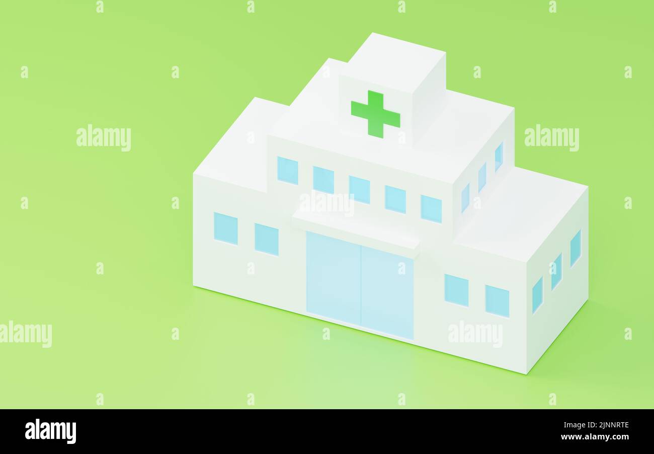 3DCG Simple model of a hospital, green cross mark Stock Photo - Alamy