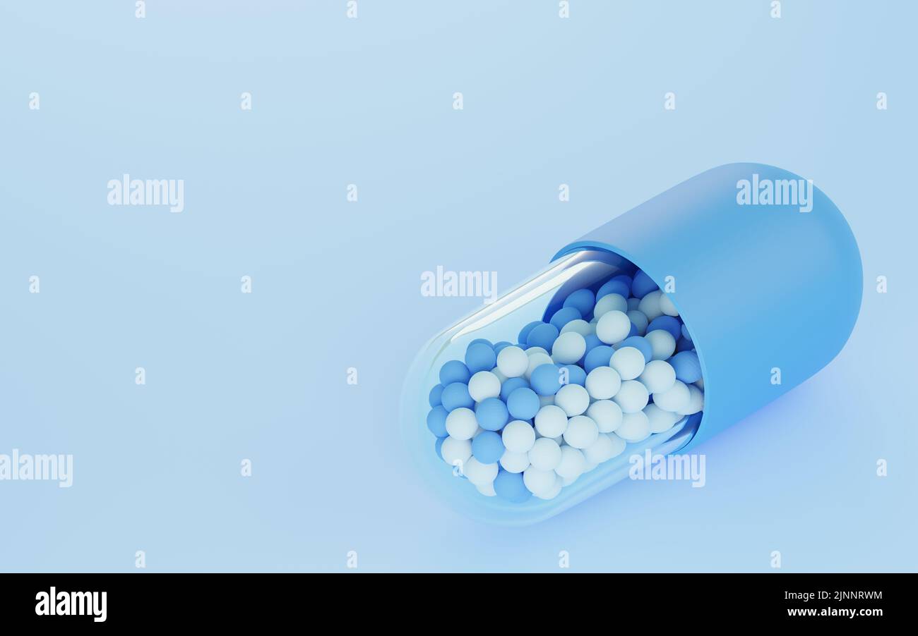 3DCG Medicine, White and Blue Granulated Capsules, Isometric Stock ...