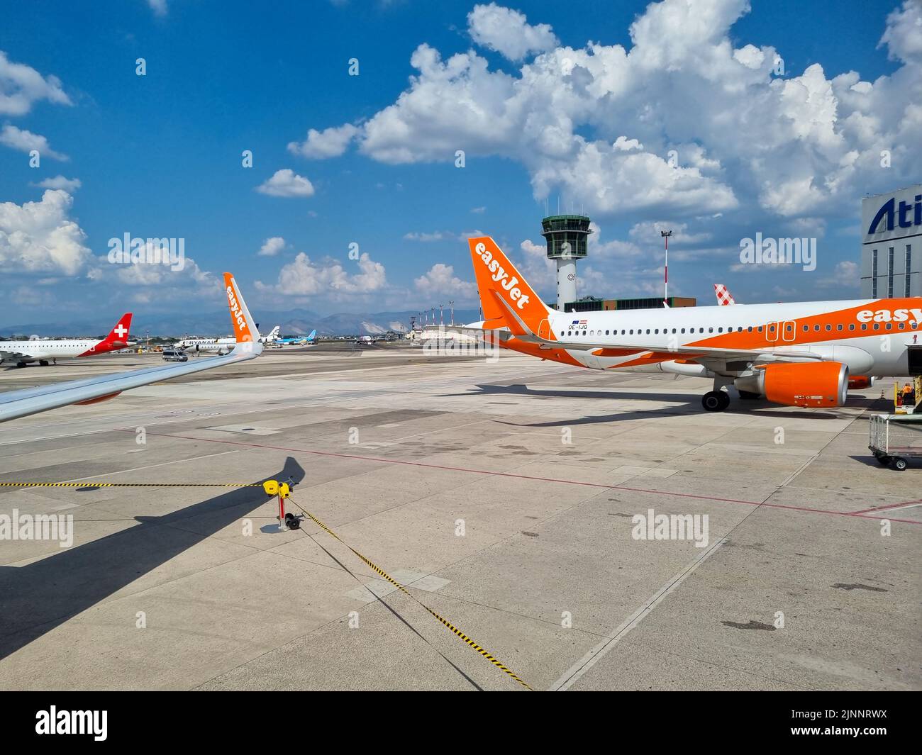 easyJet plane on runway ready to take off and go on holiday Stock Photo ...