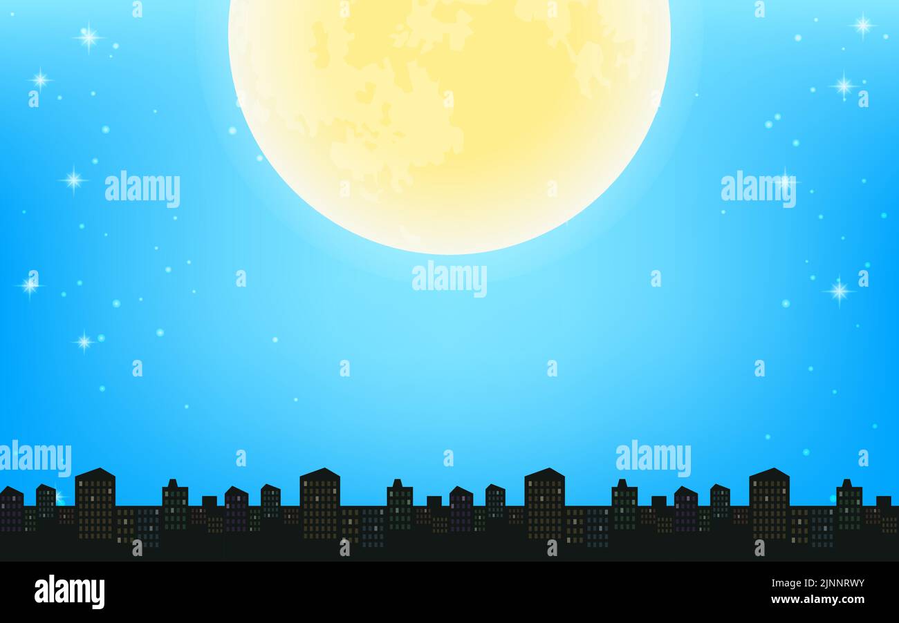 The sparkling night sky, the full moon and the city at night Stock ...