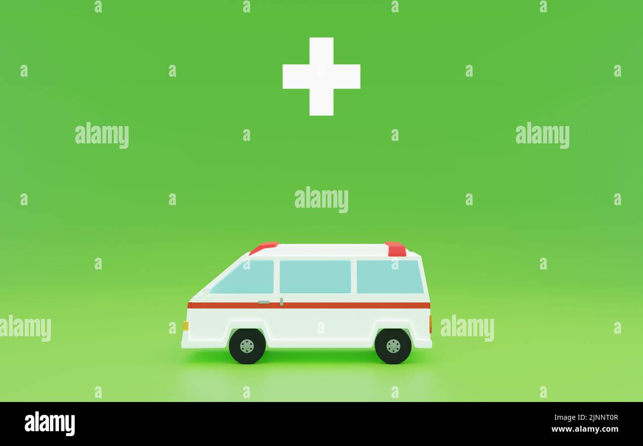 3DCG White Cross and Ambulance Image of emergency medical care Stock ...