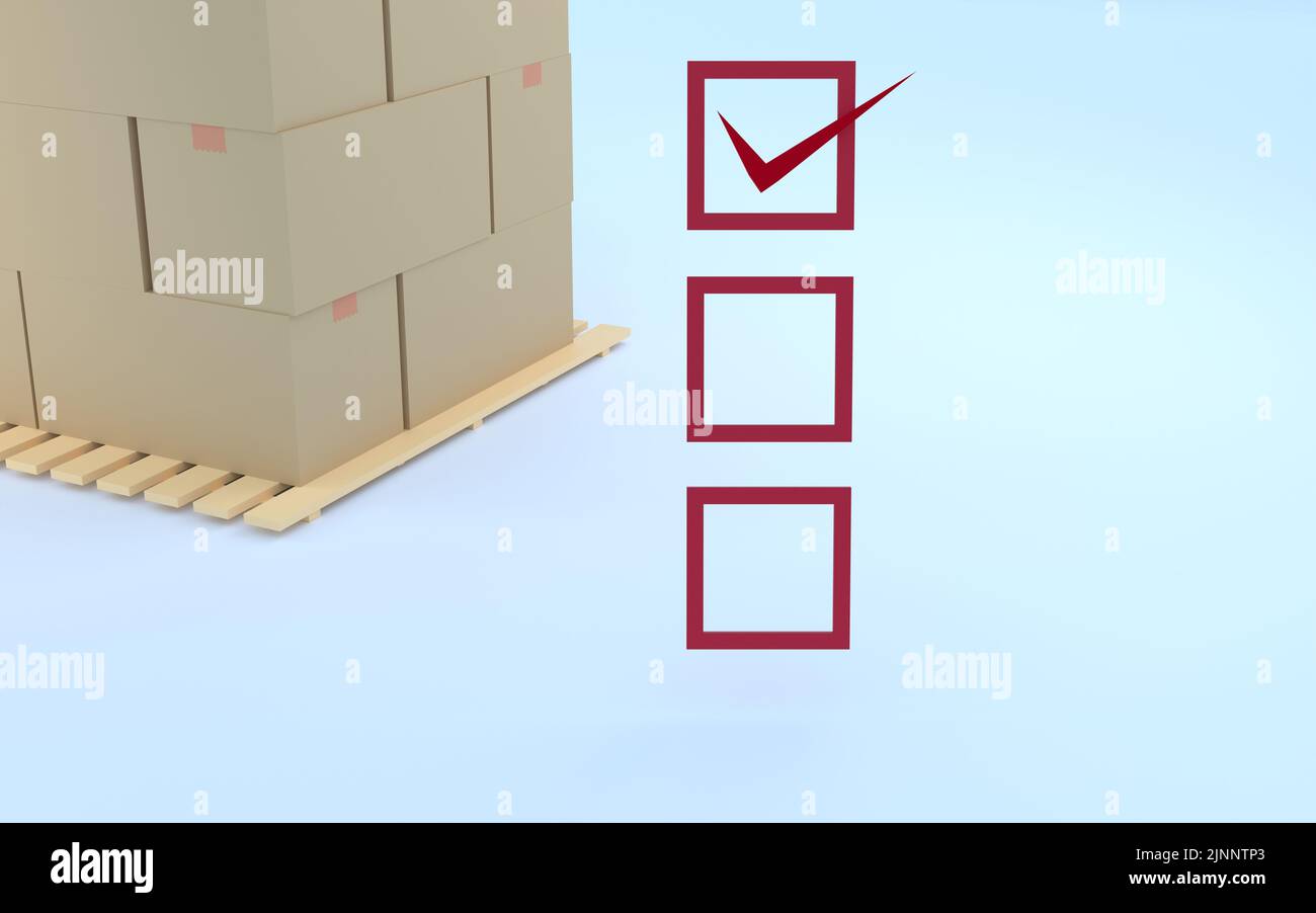 Pallet with cardboard and checklist Image of a logistics warehouse 3DCG ...