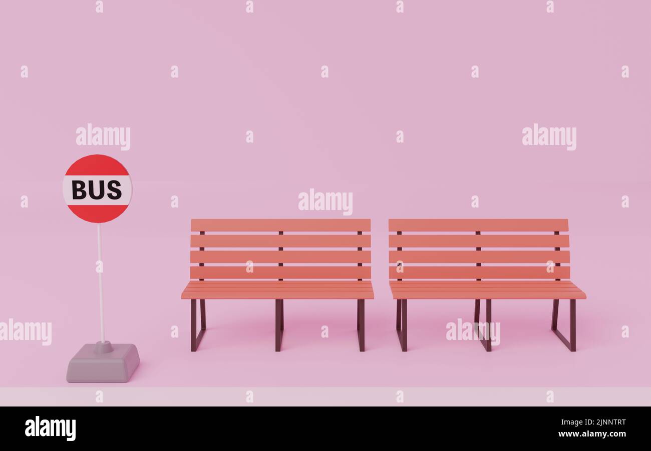 3DCG Bus stop with bench (pink background), front Stock Photo - Alamy